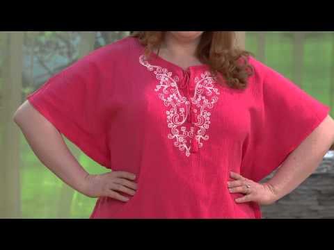 Denim & Co. 2-pc Gauze Embroidered Butterfly Sleeve Top with Jennifer Coffey