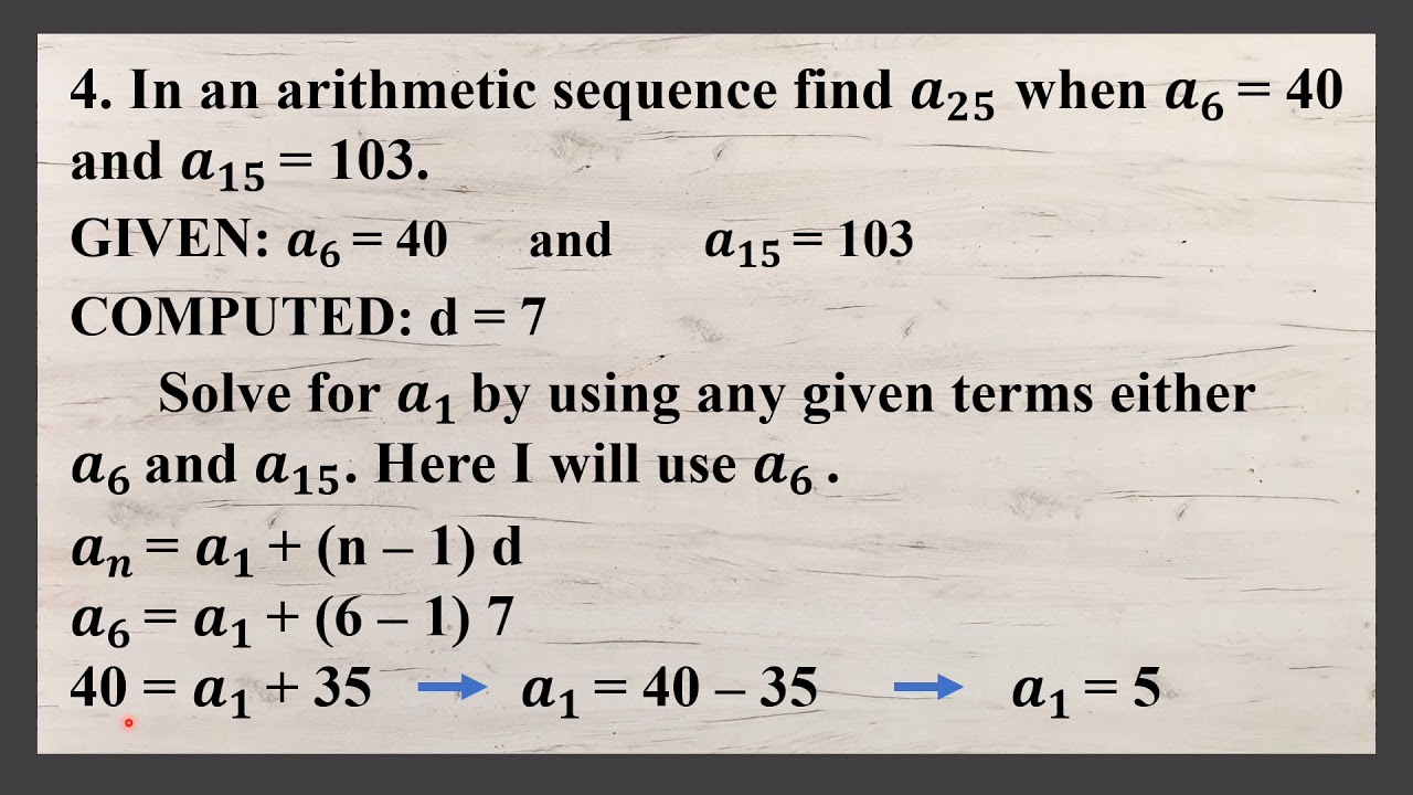 Grade 10 Week 2 Arithmetic Means and The nth Term of an Arithmetic Sequence - YouTube