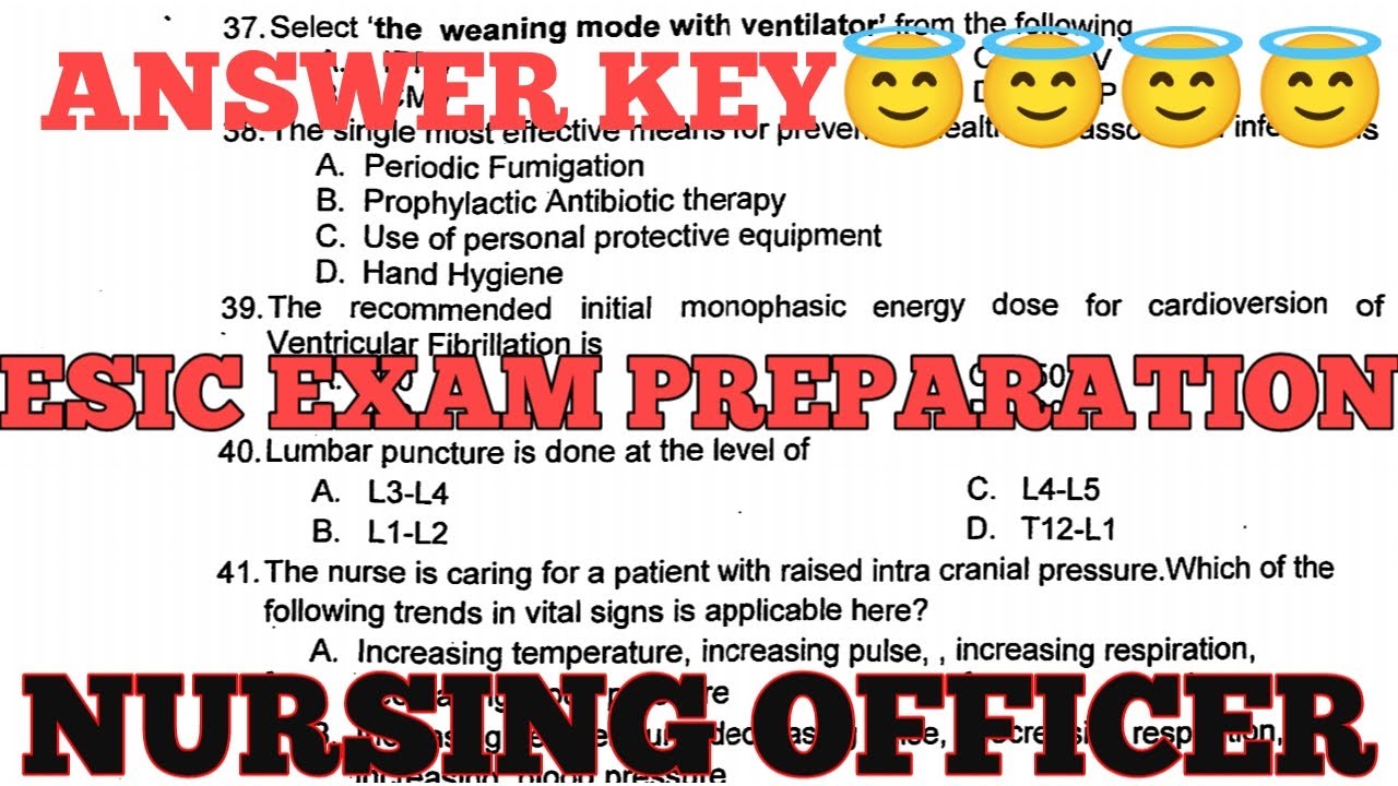 ANSWER KEY QUESTION PAPER FOR NURSING OFFICER EXAM PREPARATION/ESIC ...