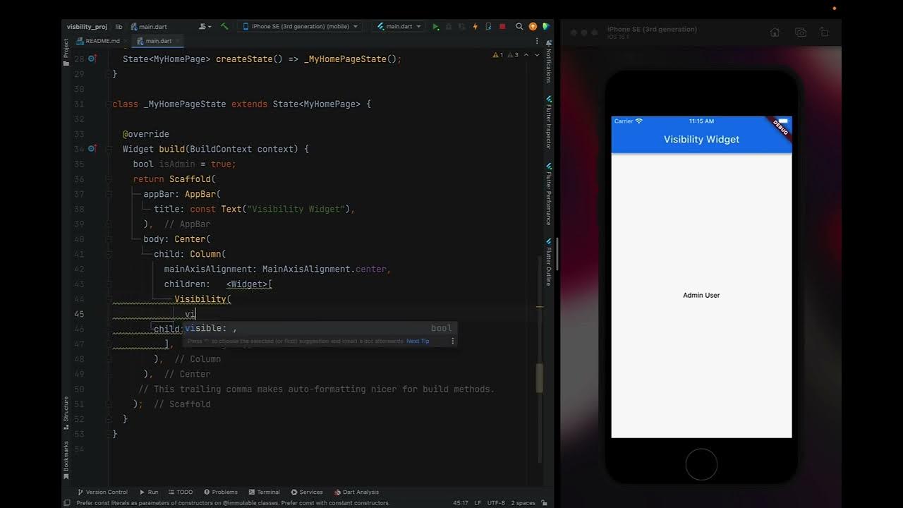 Flutter use Visibility widget instead of ternary operator - YouTube