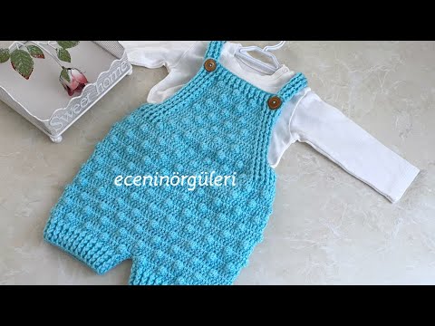 Popcorn Bebek Tulumu /Tığ işi Unisex Bebek Tulumu / Popcorn Salopet Tulum /1-2 Yaş için/ Romper