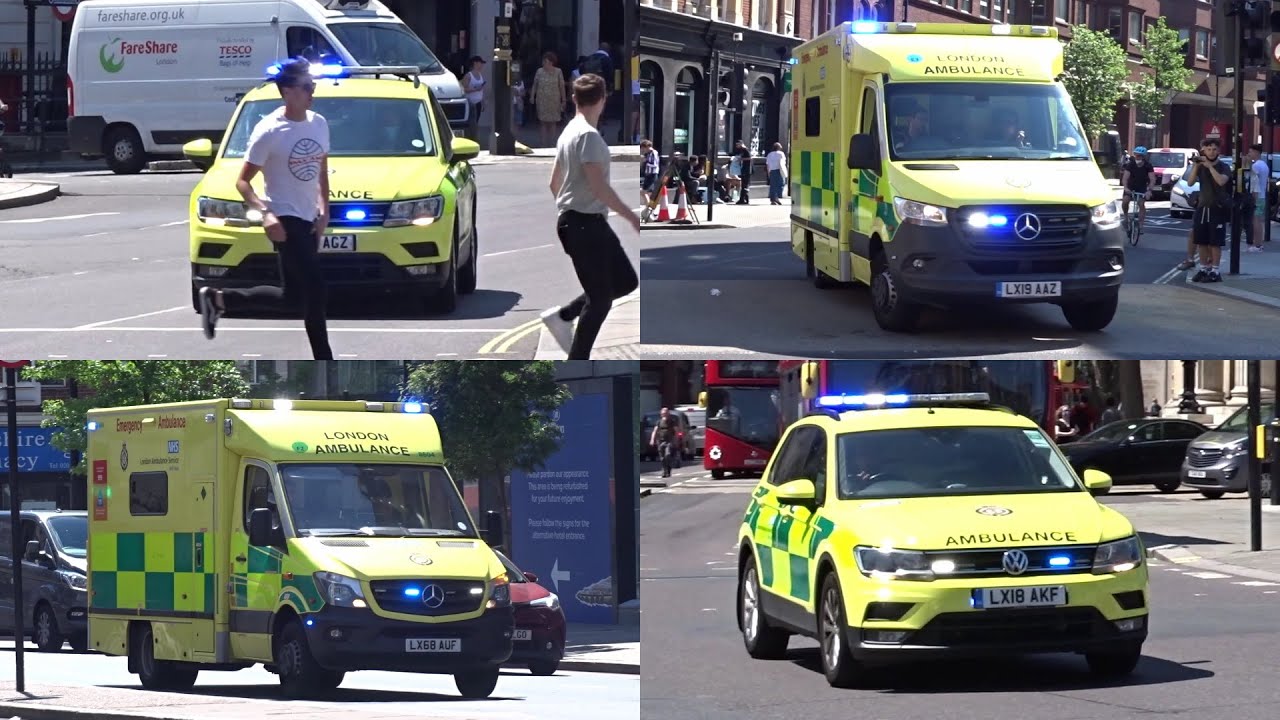 PEOPLE RUN IN FRONT OF AMBULANCE! London Ambulance Service vehicles ...