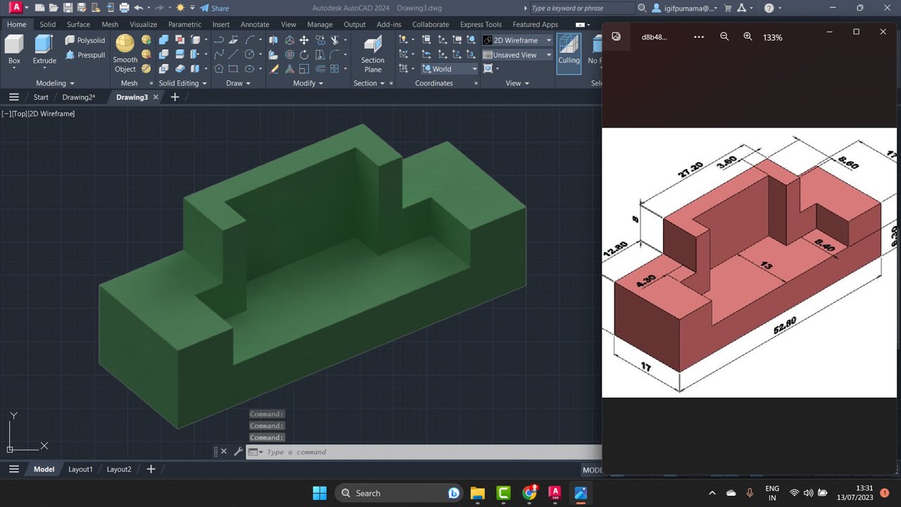AutoCAD 2024 Tutorial latihan 3D - YouTube