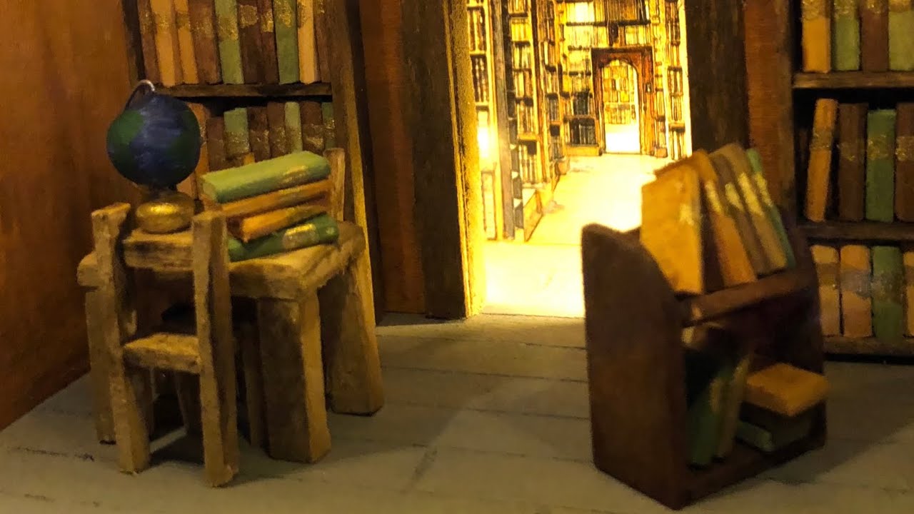 Miniature Wooden Library Project! IT LIGHTS UP! - YouTube