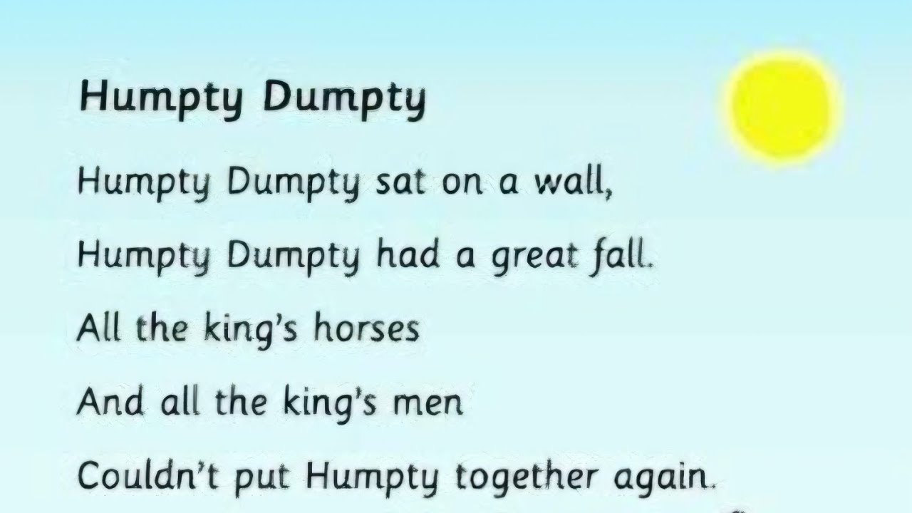 Humpty Dumpty English Rhyme | Nursery Kg First Class Poem - YouTube