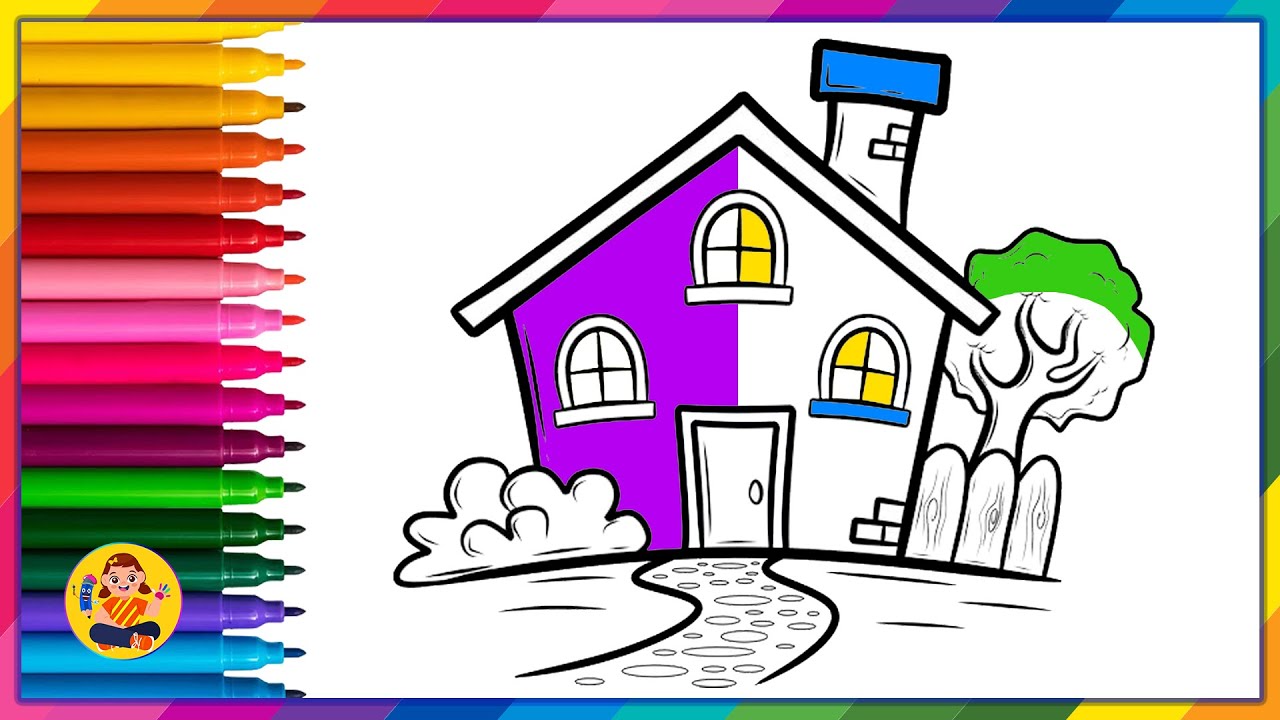 How to Draw a Cute House for kids & toddlers 🏠🌈 2D shapes House Drawing ...