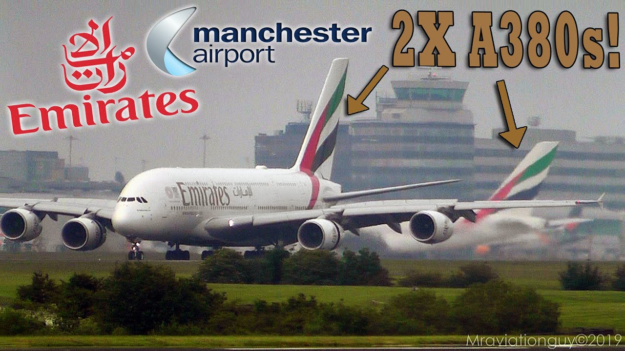 (RARE SIGHT) TWO Emirates Airbus A380s at MANCHESTER AIRPORT at ONCE ...