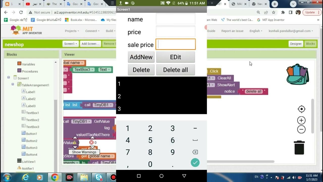 Save & Edit & delete & Read Product List in MIT App Inventor - YouTube