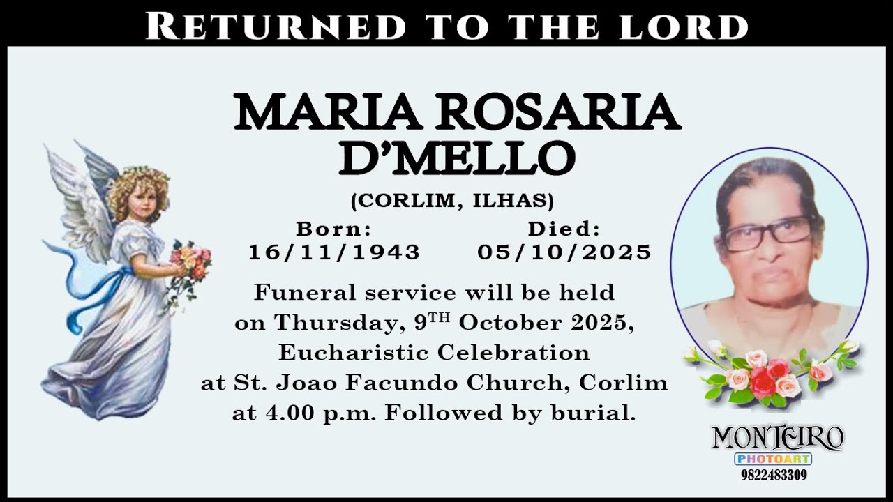 LIVE | FINAL JOURNEY OF MARIA ROSARIA D'MELLO | 9 OCTOBER 2025 | ST ...