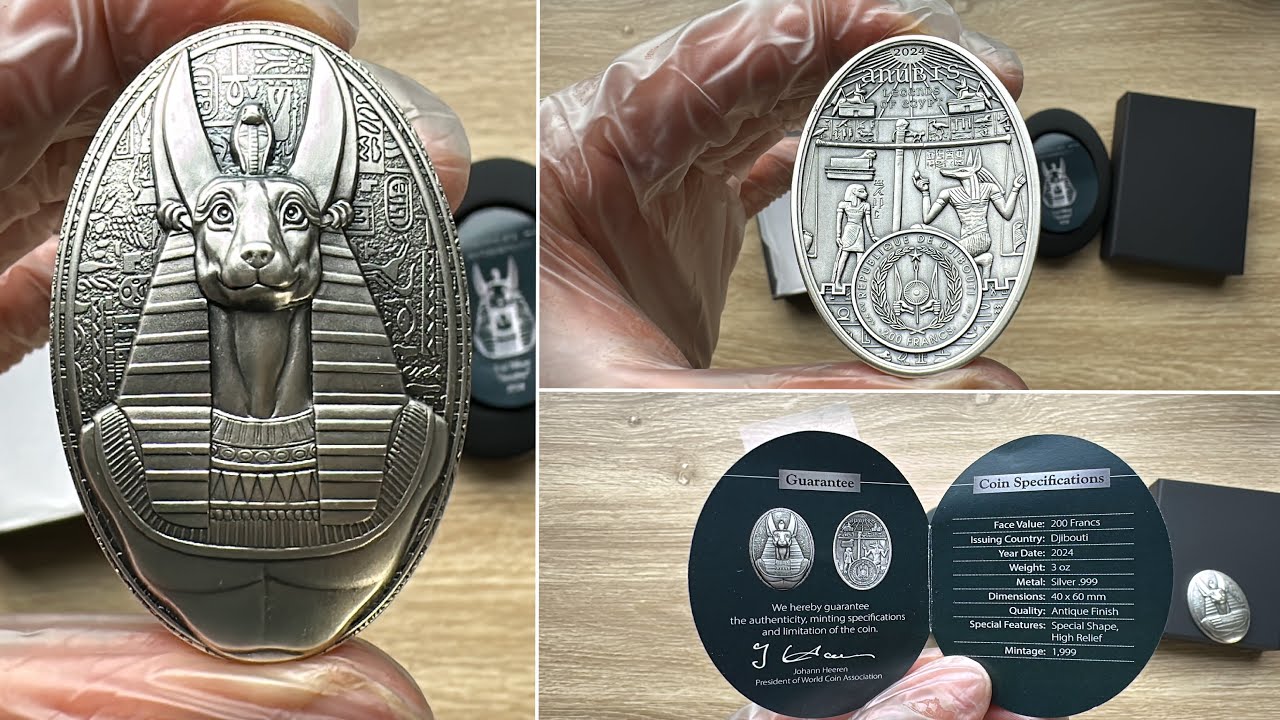 ANUBIS 2024 3 OZ 200 FRANCS SILVER ANTIQUE FINISH COIN – DJIBOUTI - YouTube