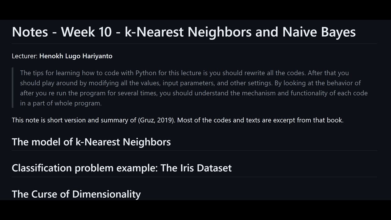 AK-201-426 - Data Science - Week 10 - k-Nearest Neighbors and Naive Bayes - YouTube