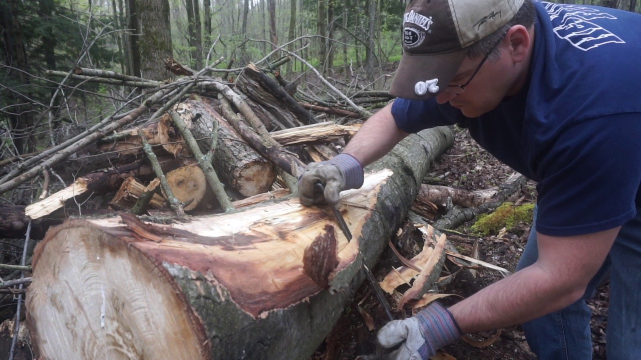 Log Cabin Lean-to - log peeling - YouTube