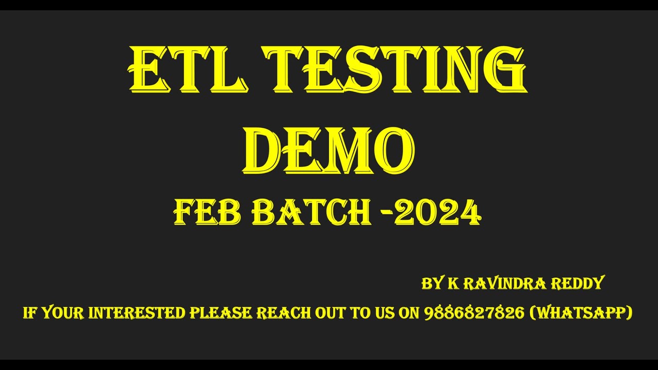 ETL Testing Demo: Master the Essential Techniques -Feb Batch - YouTube