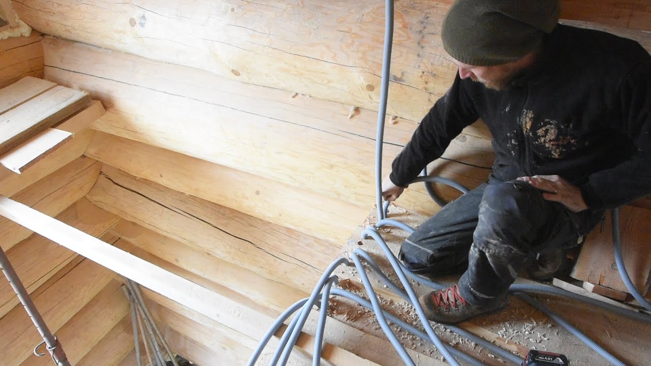Building LOG CABIN S4 Ep10 - Electrical and Water Installations in LOG ...