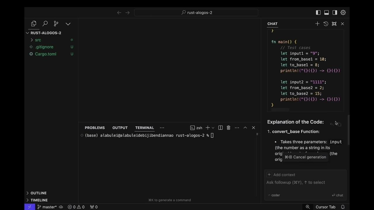 Cursor + RustCoder to Implement a Conversion Algorithm Between Any Bases (Passed on First ...