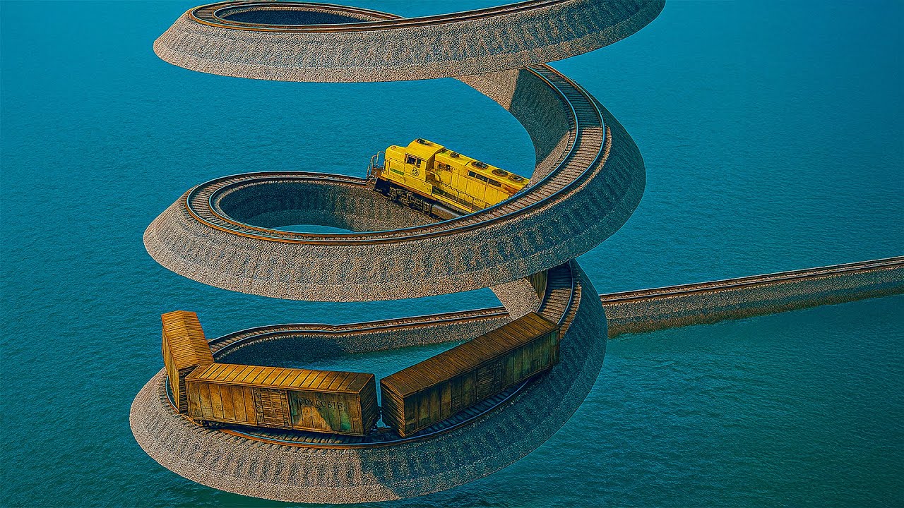 Colorful Trains Vs Spiral Impossible Infinity Cursed Rail Track ...