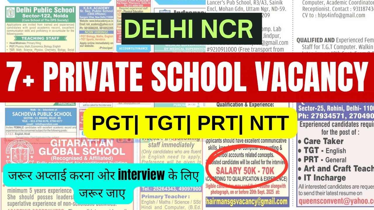 Delhi Wednesday School job for All post | Delhi Ncr DPS Vacncy🕵️ NCR ...