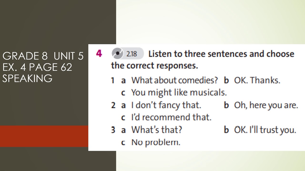 Grade 8 Unit 5 Ex 4 Page 62 Speaking - YouTube