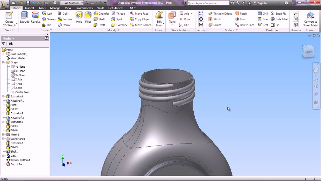 Autodesk Inventor Tutorial-Creating Bottle Part 2 - YouTube