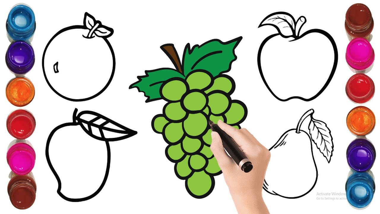 Learn fruits name, Mengo, apple, fruits colors, fruits drawing for kids ...
