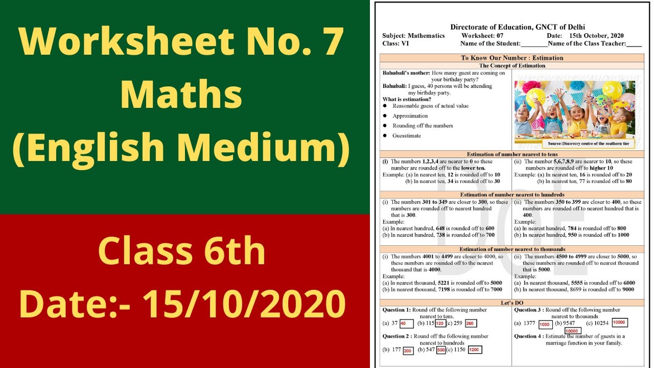 Worksheet 7 Maths class 6 (15/10/2020) English Medium / worksheet 7 ...