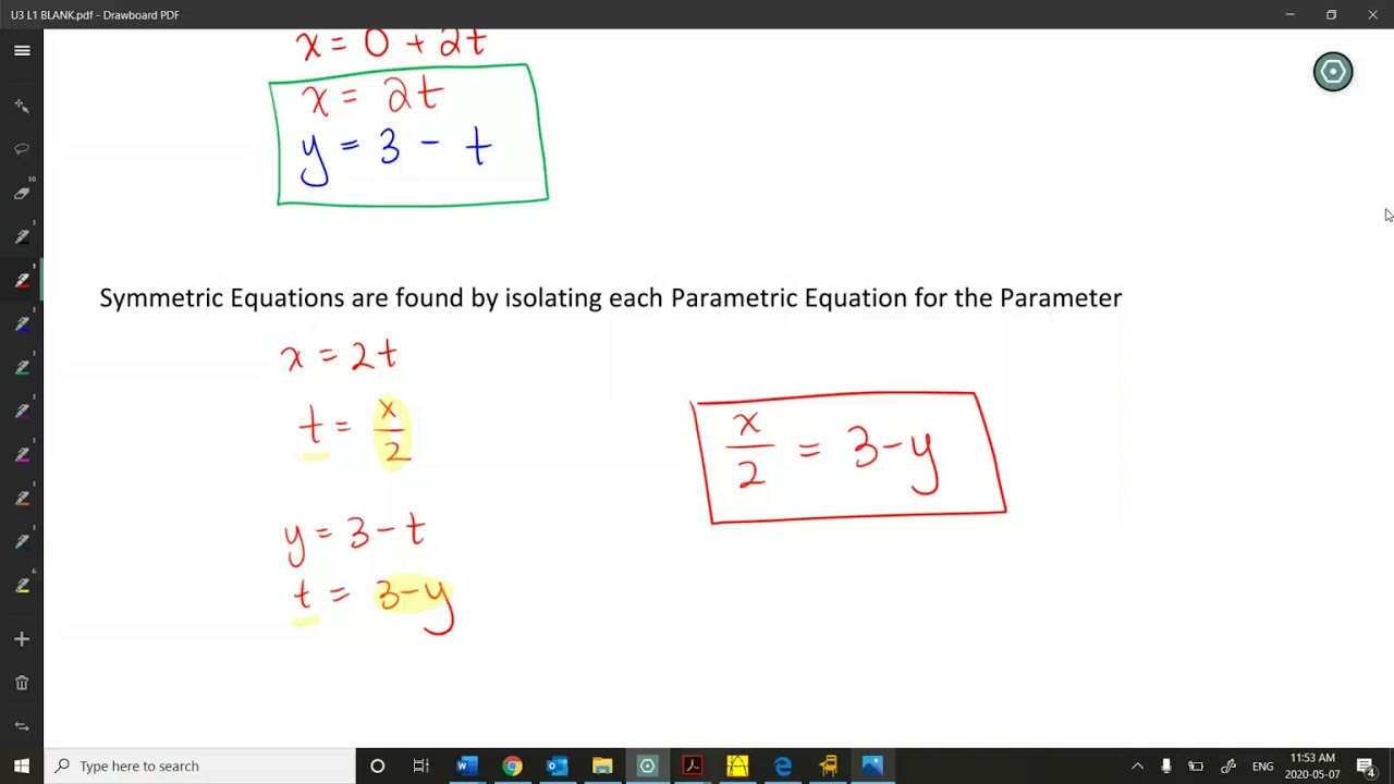 Equations of Lines in 2 Space and 3 Spaces - YouTube