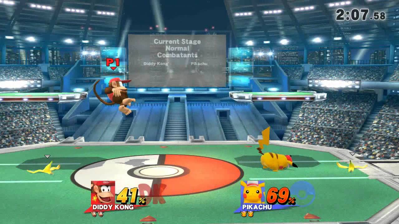 Super Smash Bros. Wii U - Diddy Kong vs. Pikachu (Kat) - YouTube