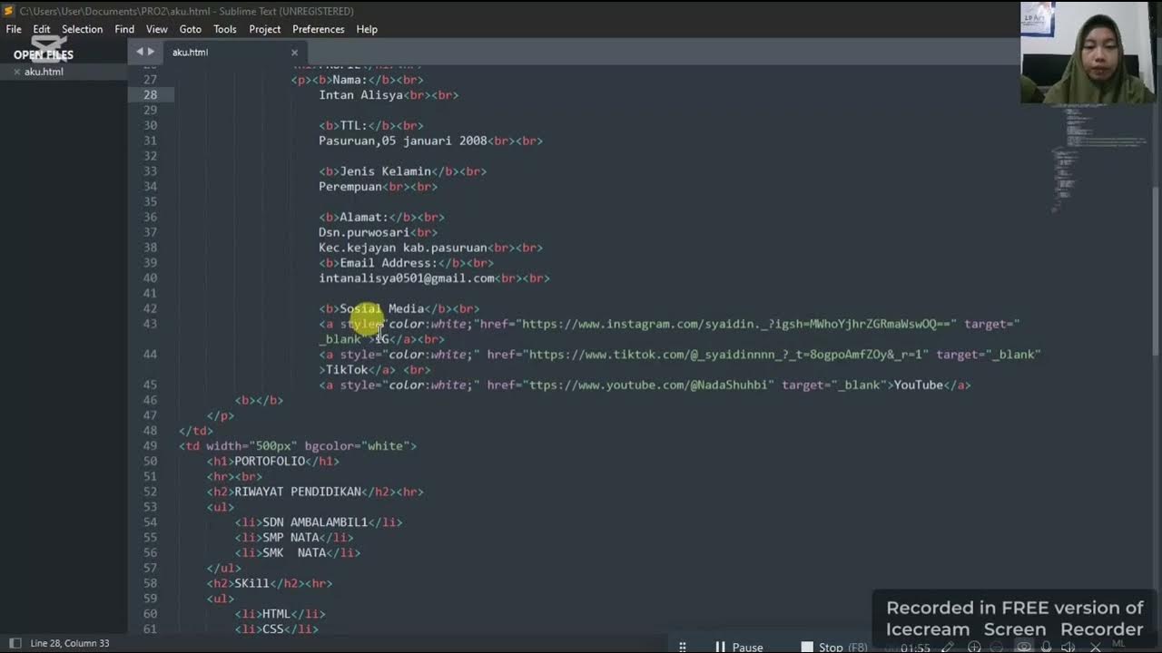 MEMBUAT PORTOFOLIO BERBASIS HTML DI SUBLIME TEXT - YouTube