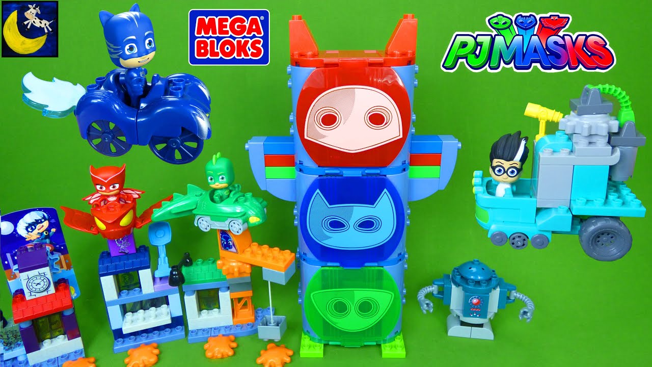 LOTS of PJ MASKS Mega Bloks Toys HQ Set Cat Boy Gekko Cars Toy Unboxing ...