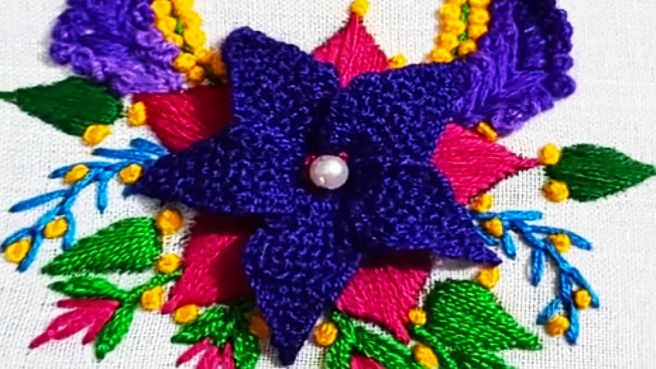 hand embroidery 3d flower embroidery design tutorial || Amazing Flower ...