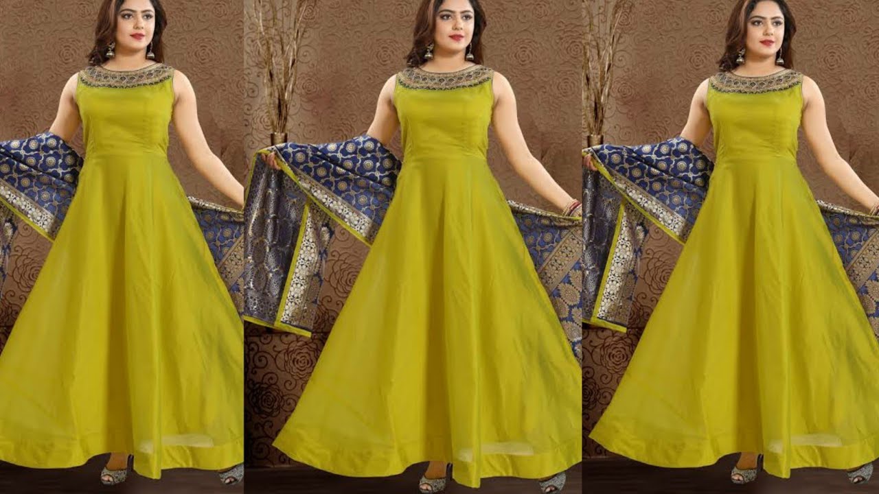 Designer Gown Cutting and Stiching/Simple Sober Gown design with heavy ...