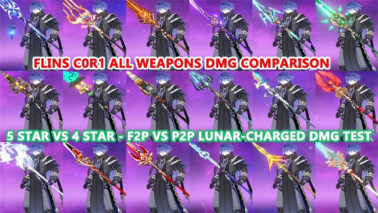 Flins C0R1 All Weapons DMG Comparison | 5 Star vs 4 Star - F2P vs P2P ...