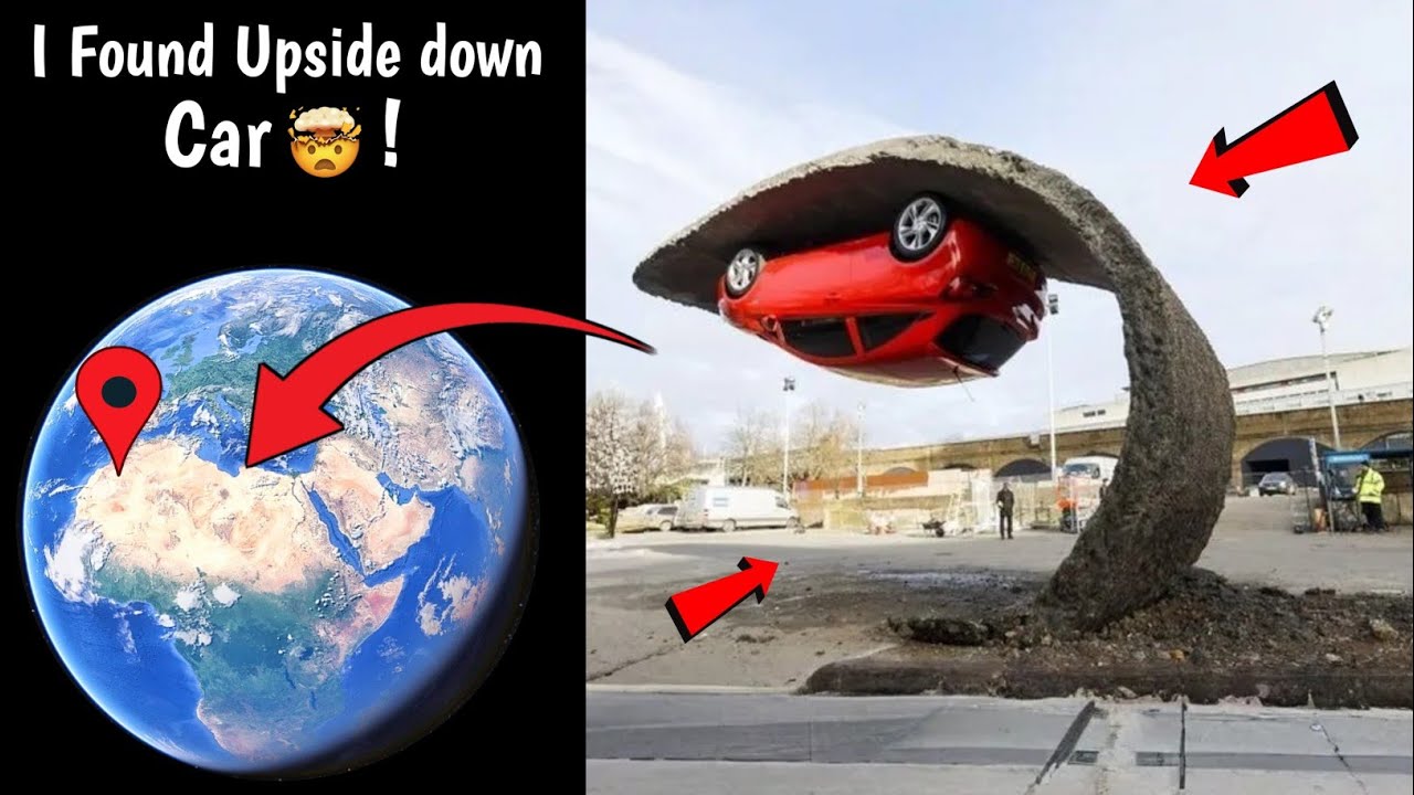 😰 🛻 I Found Upside Down Red Car In Real Life Google Earth and Google ...