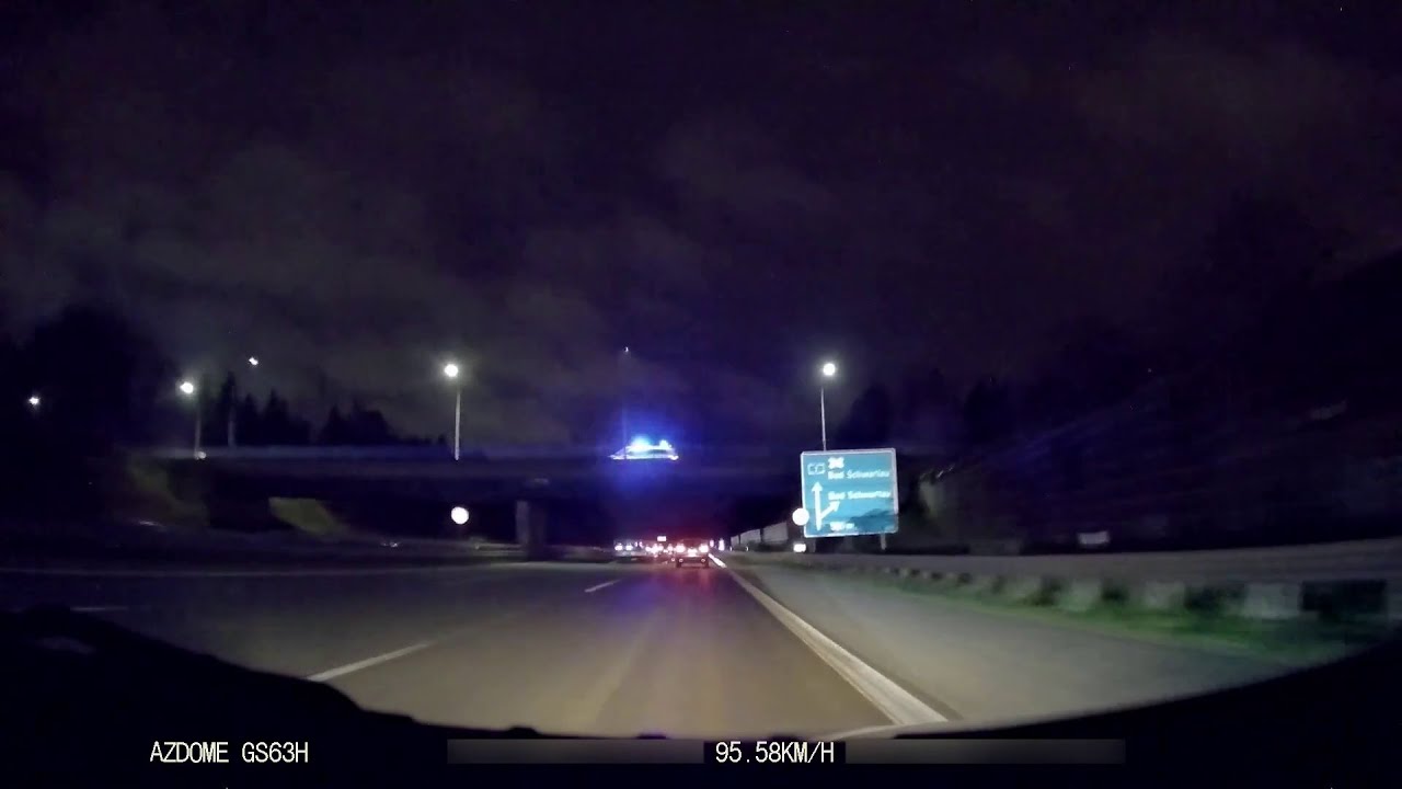 Cops on bridge [Police flashing blue lights] Dashcam - YouTube