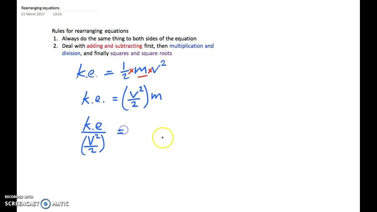 Rearranging Equations Kinetic Energy 1 YouTube