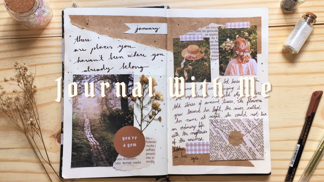 Journal With Me | A "cottagecore like" art journal spread - YouTube