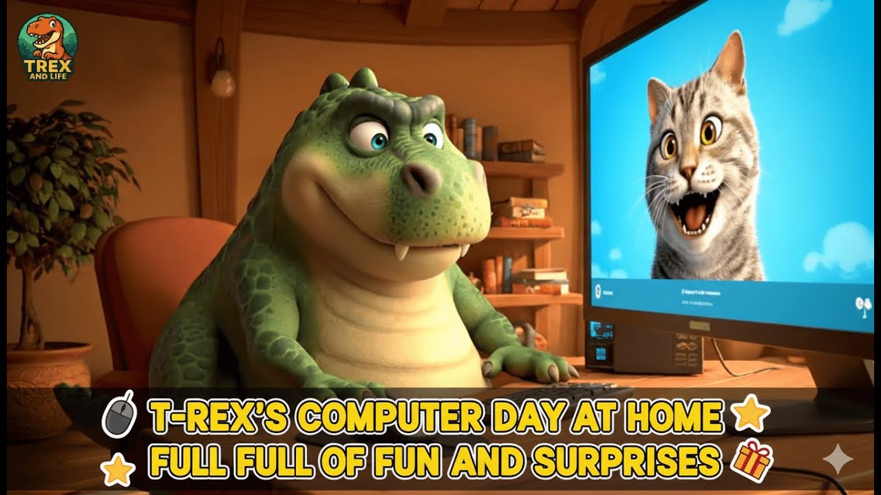T-Rex’s Computer Day at Home Full of Fun and Surprises | Funny Cartoon ...