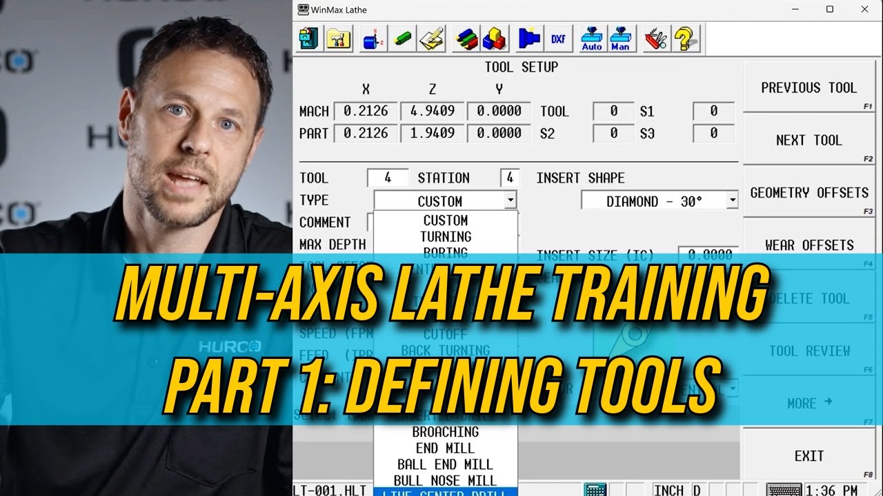 Hurco Multi-Axis Lathe Training Part 1: Defining Tools in WinMax Control - YouTube