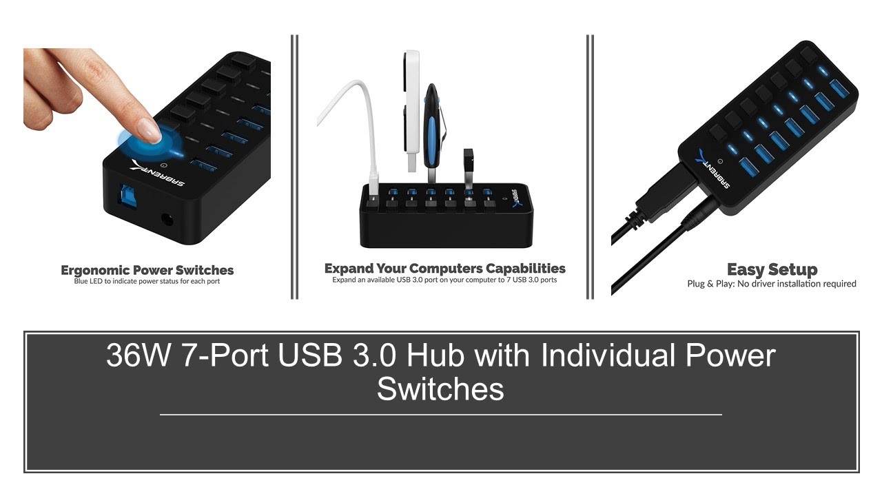 36W 7-Port USB 3.0 Hub - YouTube