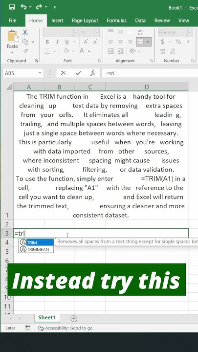Quick Excel Hack: Clean Up Your Data: How to Use the TRIM Function in Excel #spreadsheet - YouTube