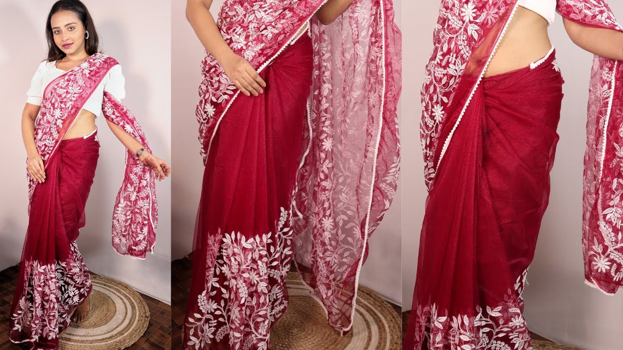 HOW TO WEAR A NET SAREE WITH PERFECT PLEATS | FAREWELL SAREE DRAPING ...