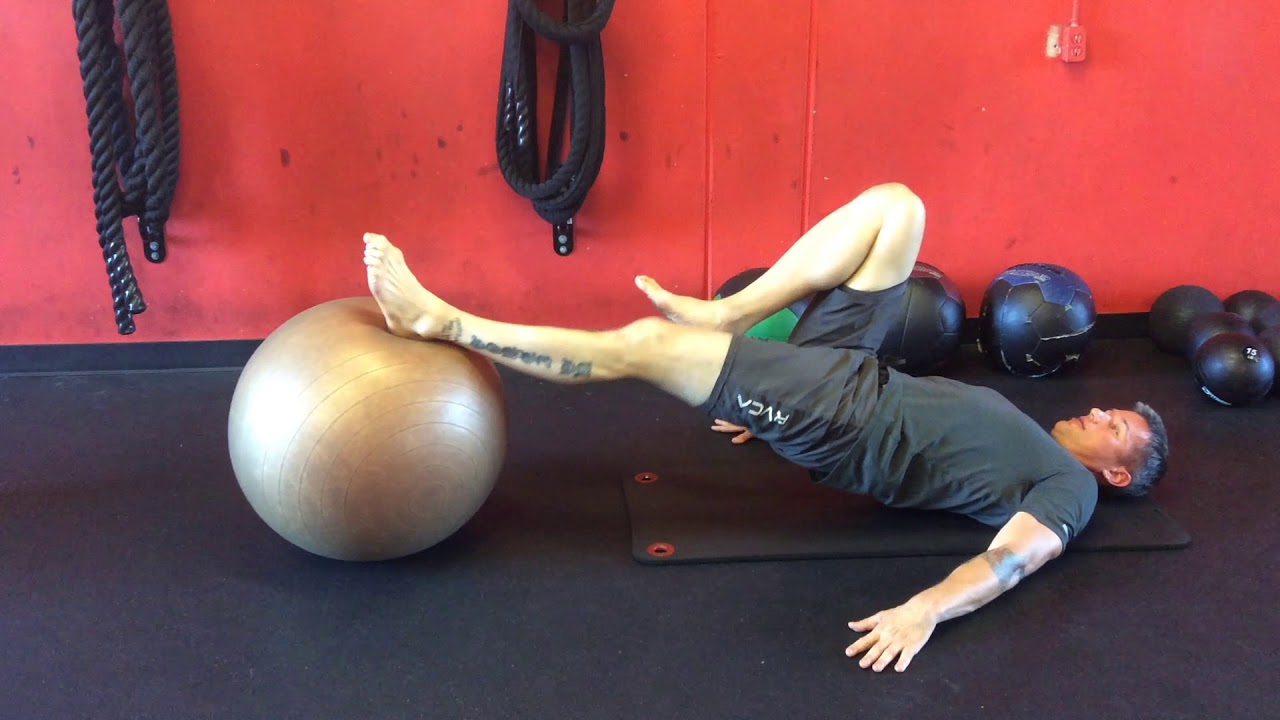 Single Leg Stability Ball Leg Curl - YouTube