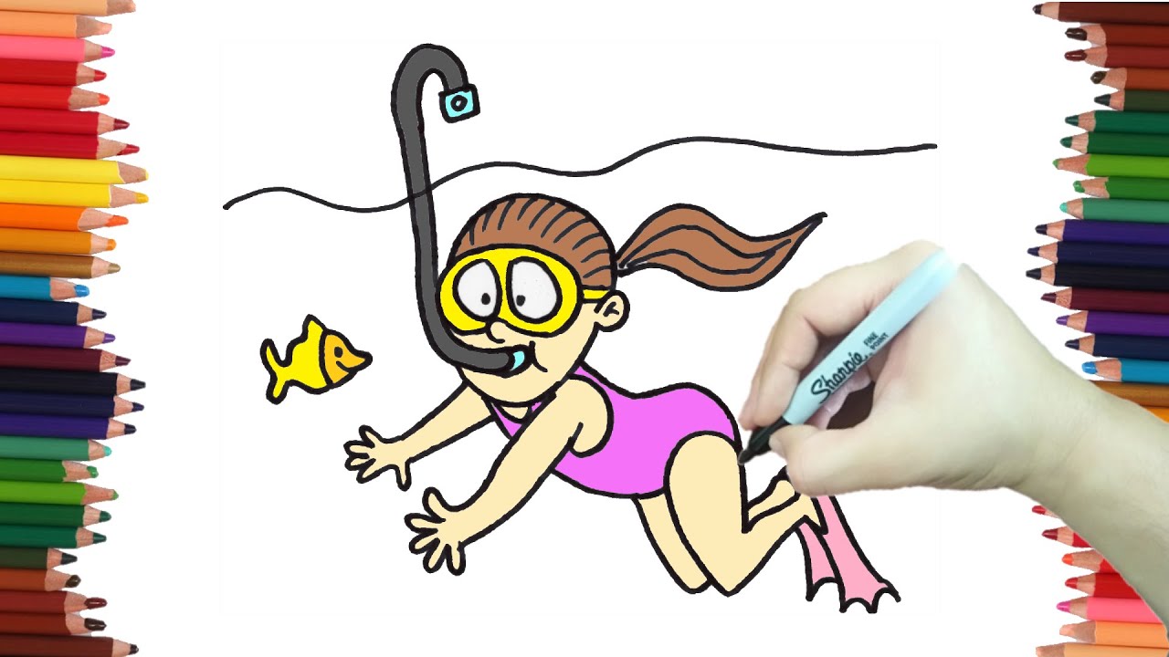 How to draw easily a GIRL DIVING Step by Step - YouTube