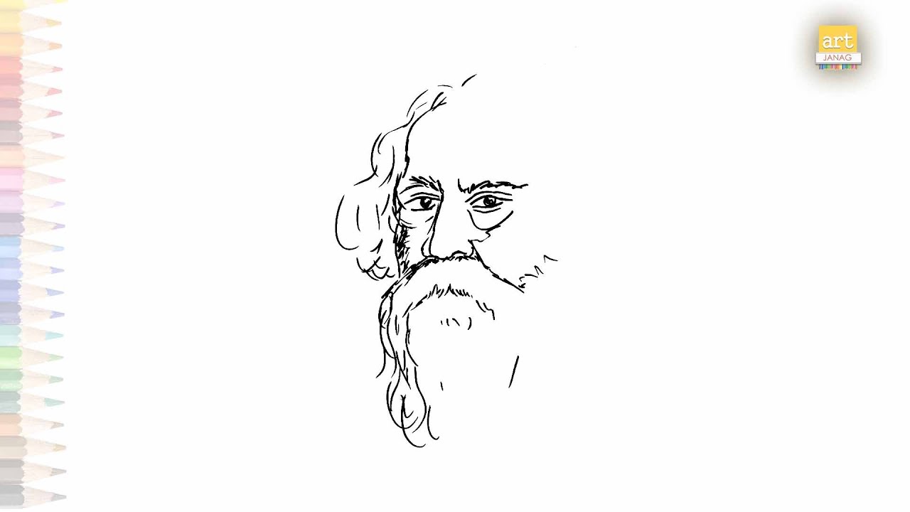 Rabindranath Tagore face outline sketch easy | Draw Rabindranath Tagore ...