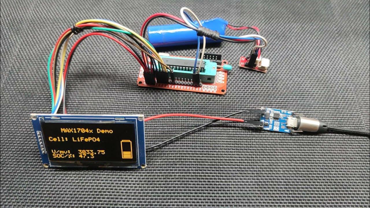 MAX1704x Lithium Battery Fuel Gauge Demo - YouTube
