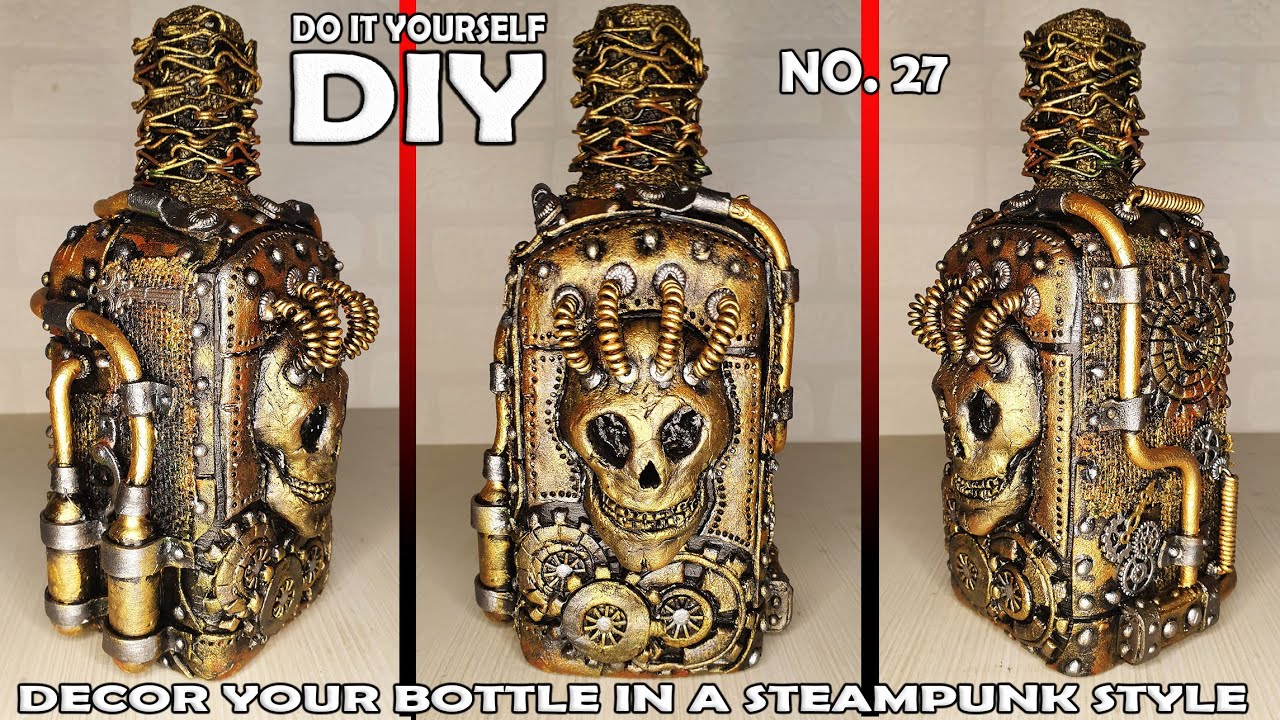 #27 / Glass Bottle Art Using Clay / Home Decor /Steampunk - YouTube