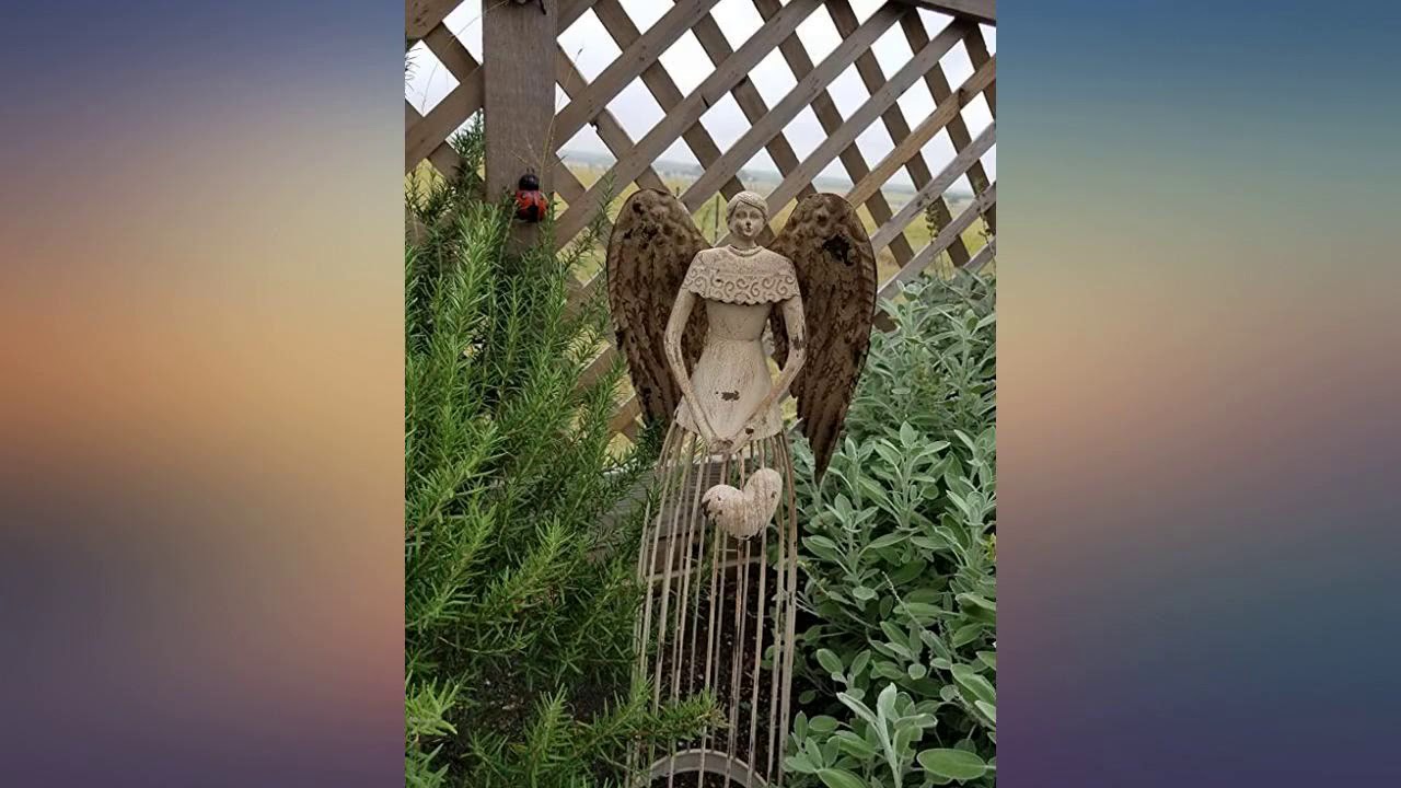 Antiqued Metal Garden Angel Statue with Heart, Indoor Outdoor Angel ...