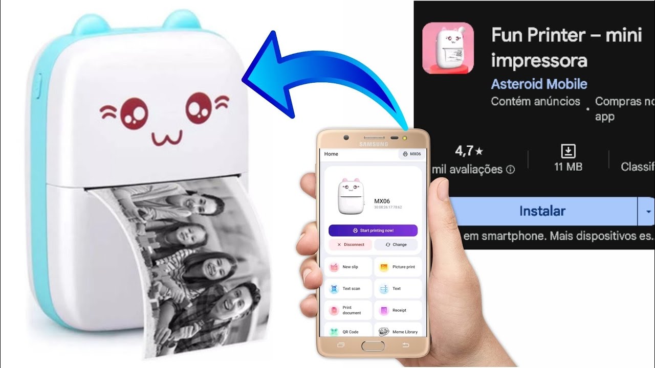 Mini impressora térmica com aplicativo FUN PRINTER - INSTALAÇÃO E ...