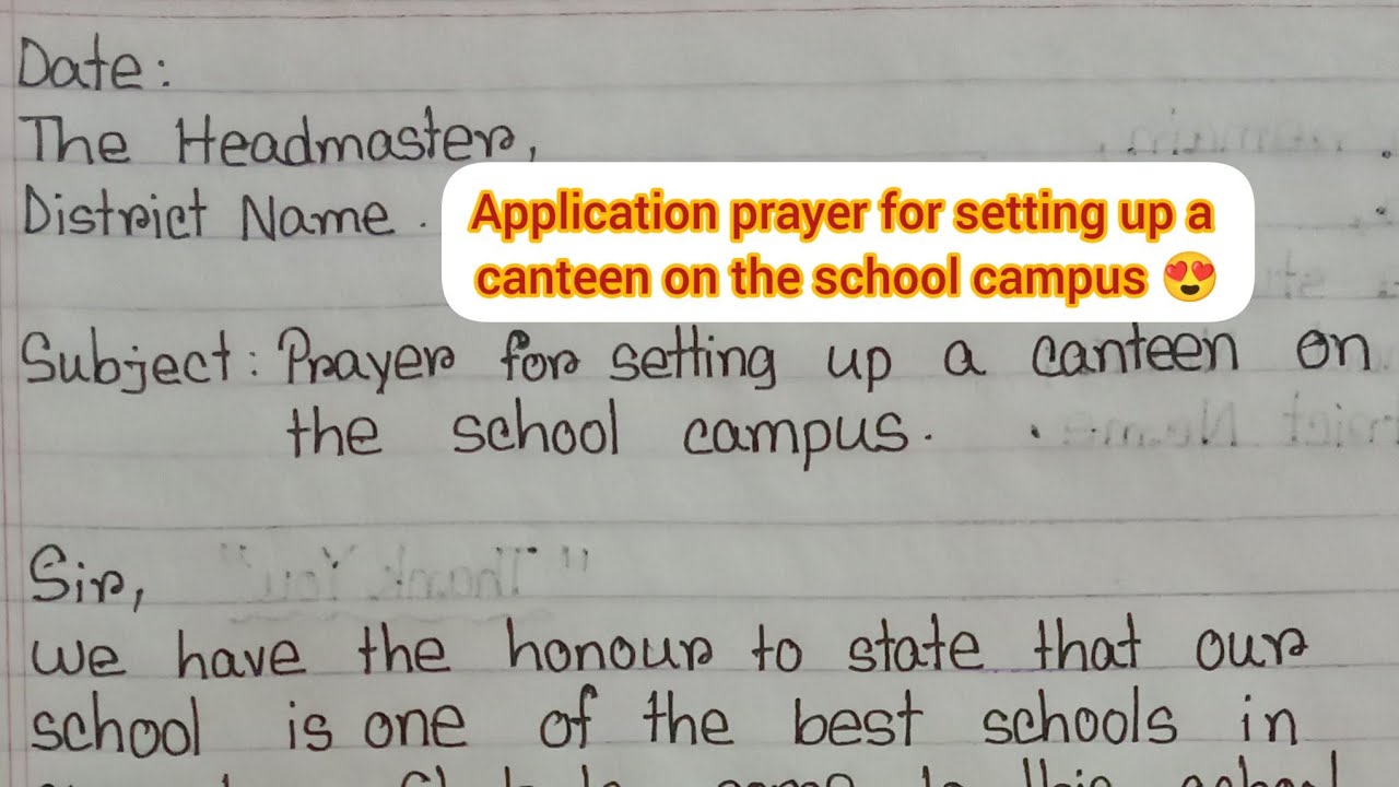 Application prayer for setting up a canteen on the school campus ...