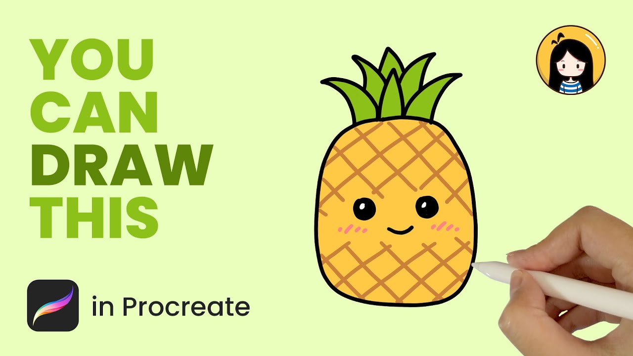 How to Draw A Cute Pineapple with Happy Face | Free Download Link ...